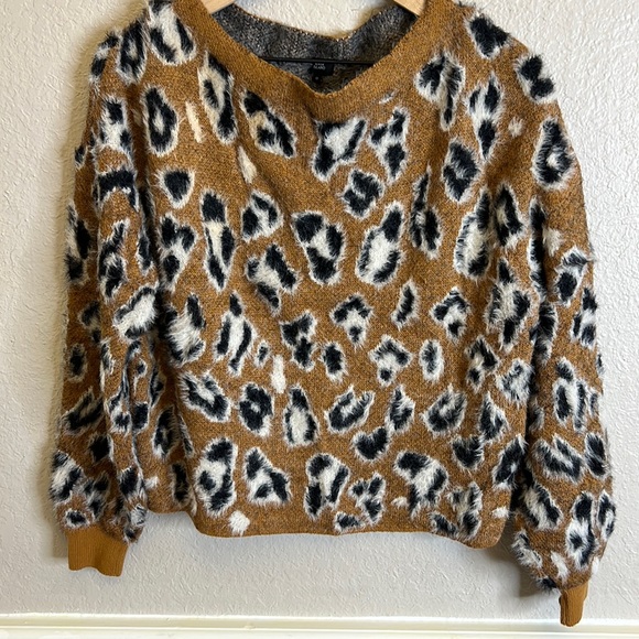 Tops | Leopard Print River Island Brownwhiteblack Jumper Top Fluffy ...